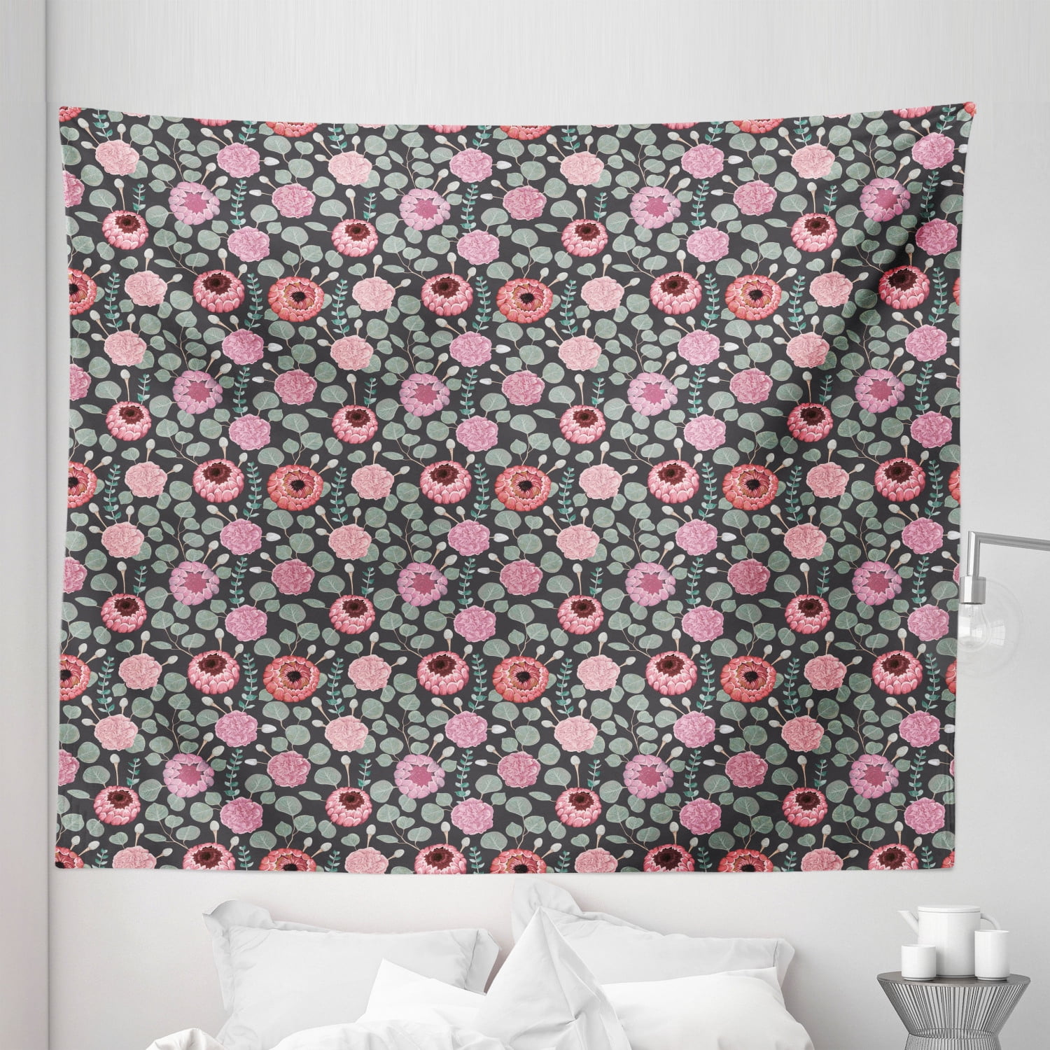 Carnation Tapestry, Vibrant Protea Grey Brunia Balls Eucalyptus ...