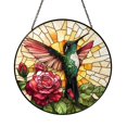 Carnation and Hummingbird Round Suncatcher – Stained Glass Style Floral ...