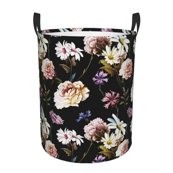 Carnations Flowers Daisy Laundry Basket with Handles - Freestanding ...