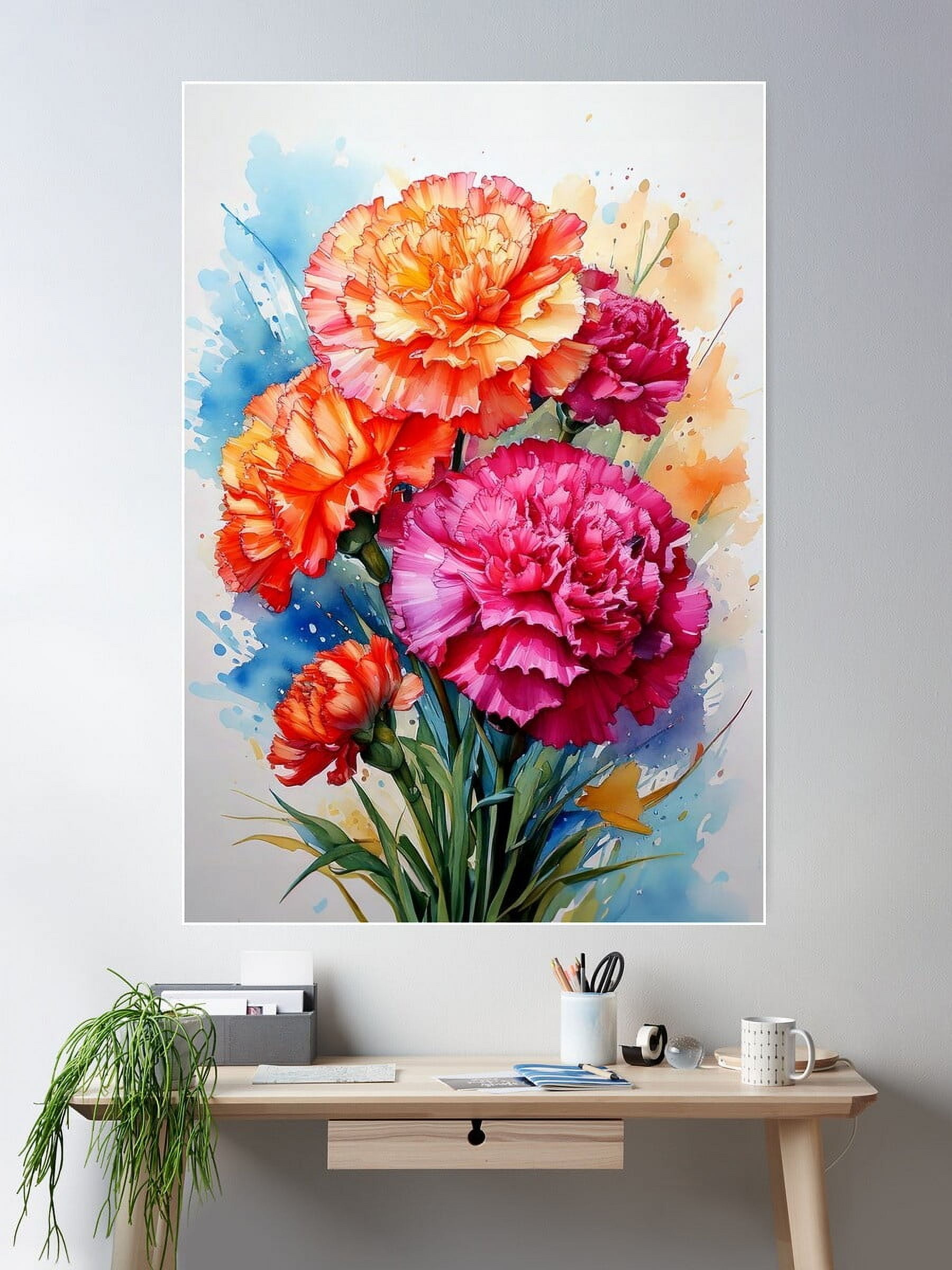 Carnations Poster Wall Art, Modern Wall Decor For Living Room Bedroom ...