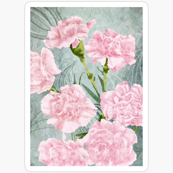 Carnations Sticker Phone Decal Water Bottle Stickers Car Decals, Laptop ...