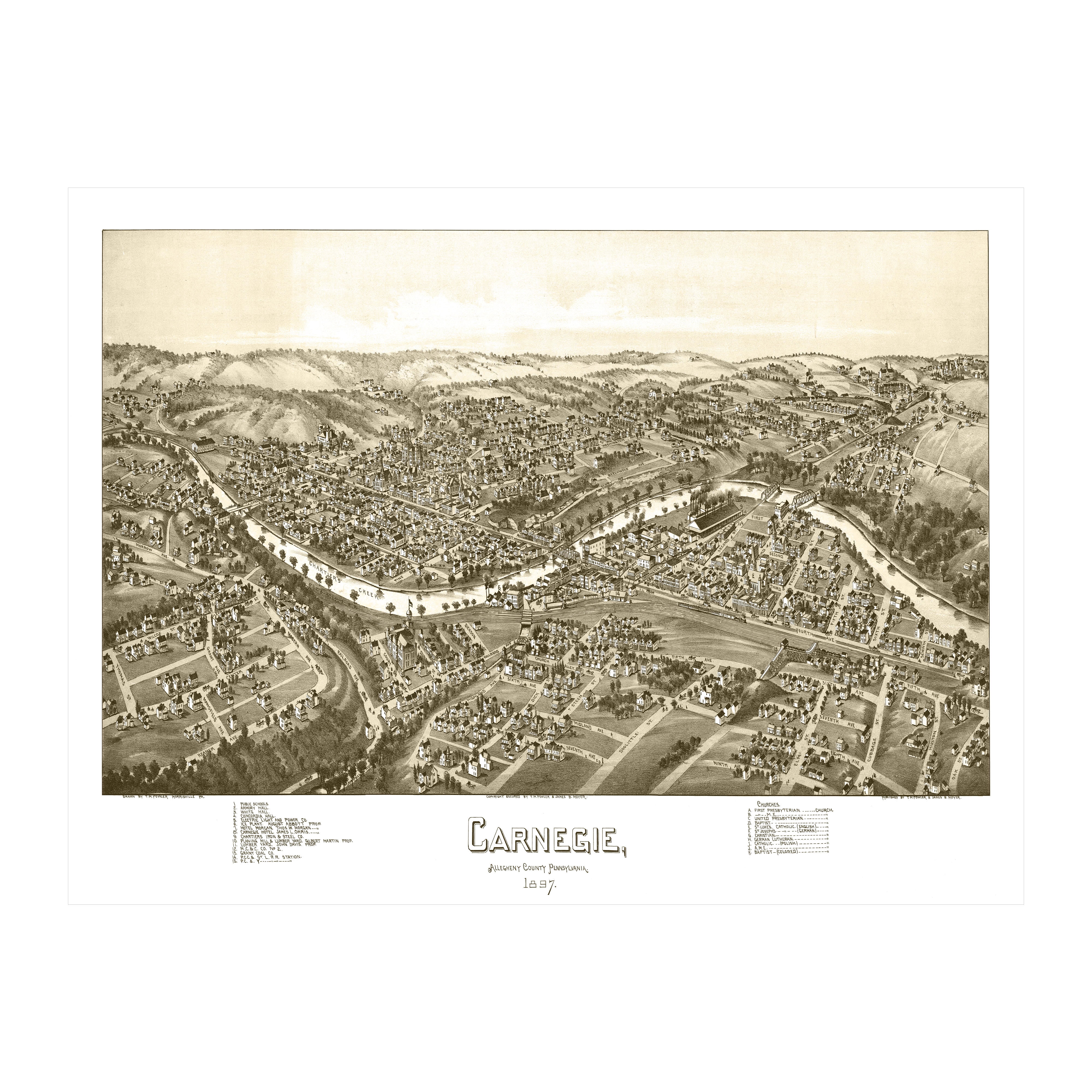 Carnegie Art, 1897 Vintage Map of Carnegie Pennsylvania, PA History ...