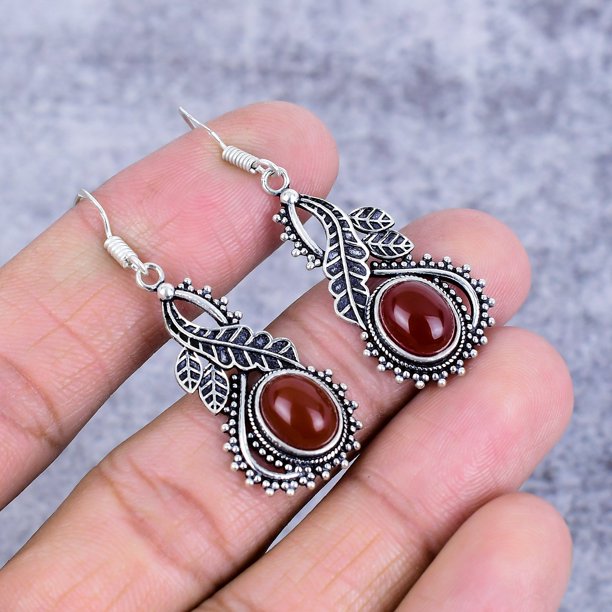 Carnelian Gemstone Handmade 925 Sterling Silver Jewelry Earring 1.97 ...