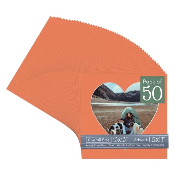 Carnelian Orange Picture Frame Mat for 15x15 Frames - Heart Opening for ...