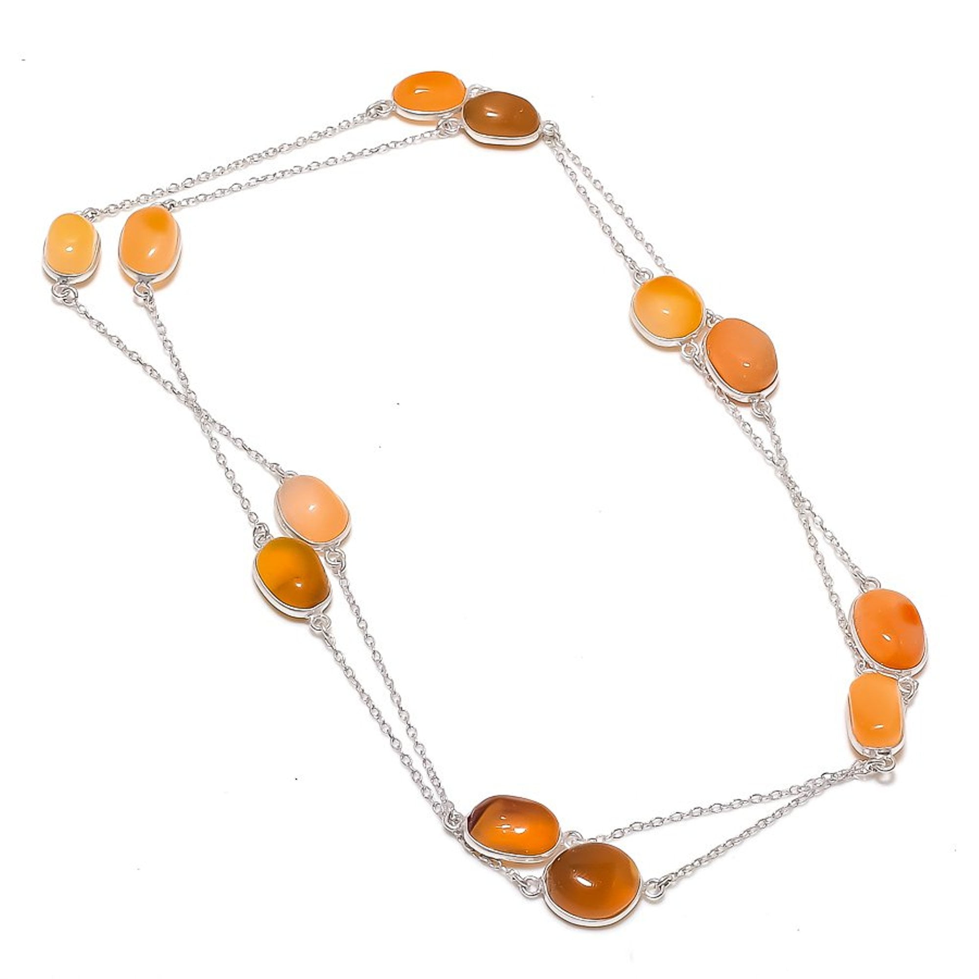 Carnelian Oval Shape Gemstone Necklace Handmade Unique Chain Jewelry 36 ...