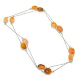 Carnelian Oval Shape Gemstone Necklace Handmade Unique Chain Jewelry 36 ...