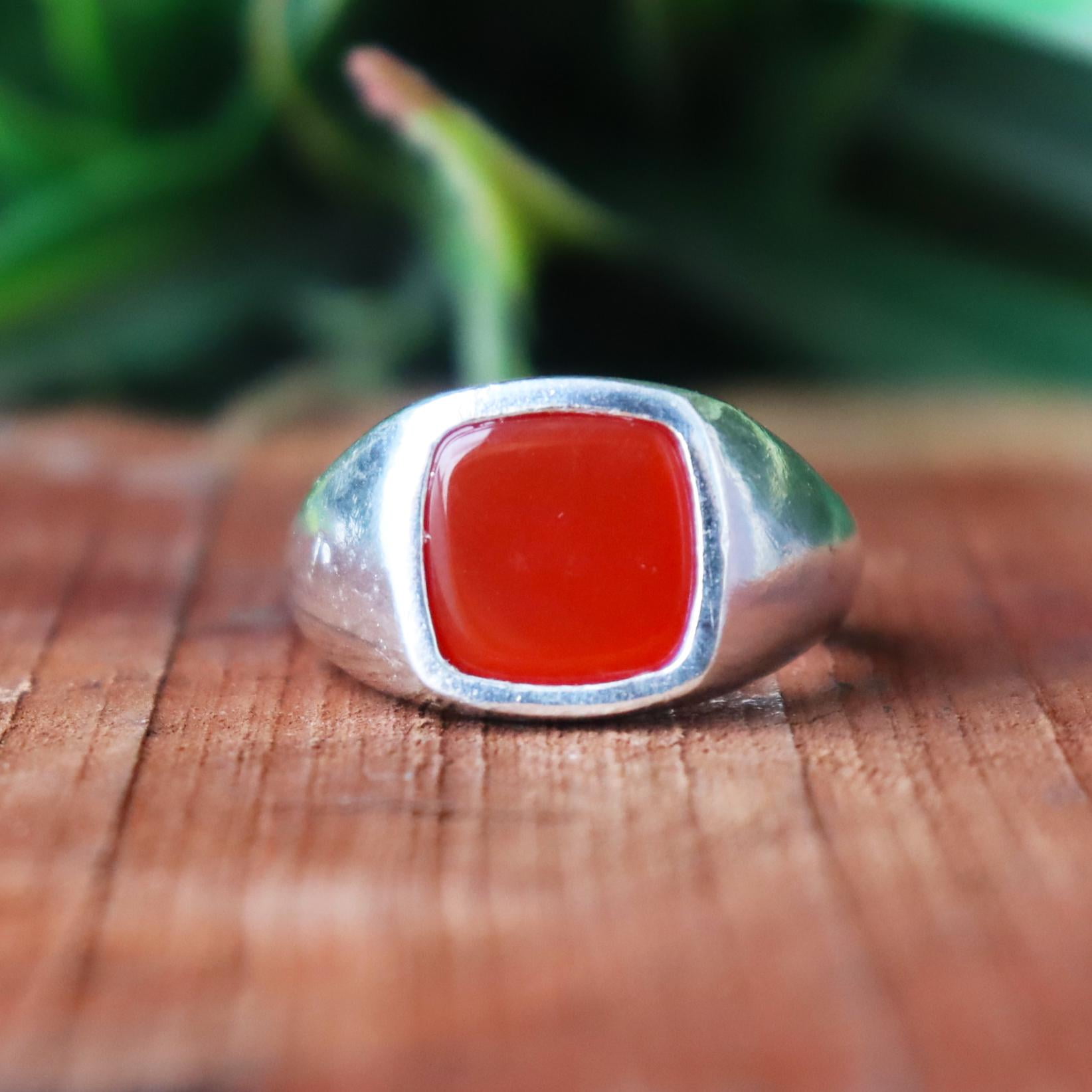 Carnelian Ring, 925 Silver Ring, Square Cut Gemstone, Bold Silver Ring ...