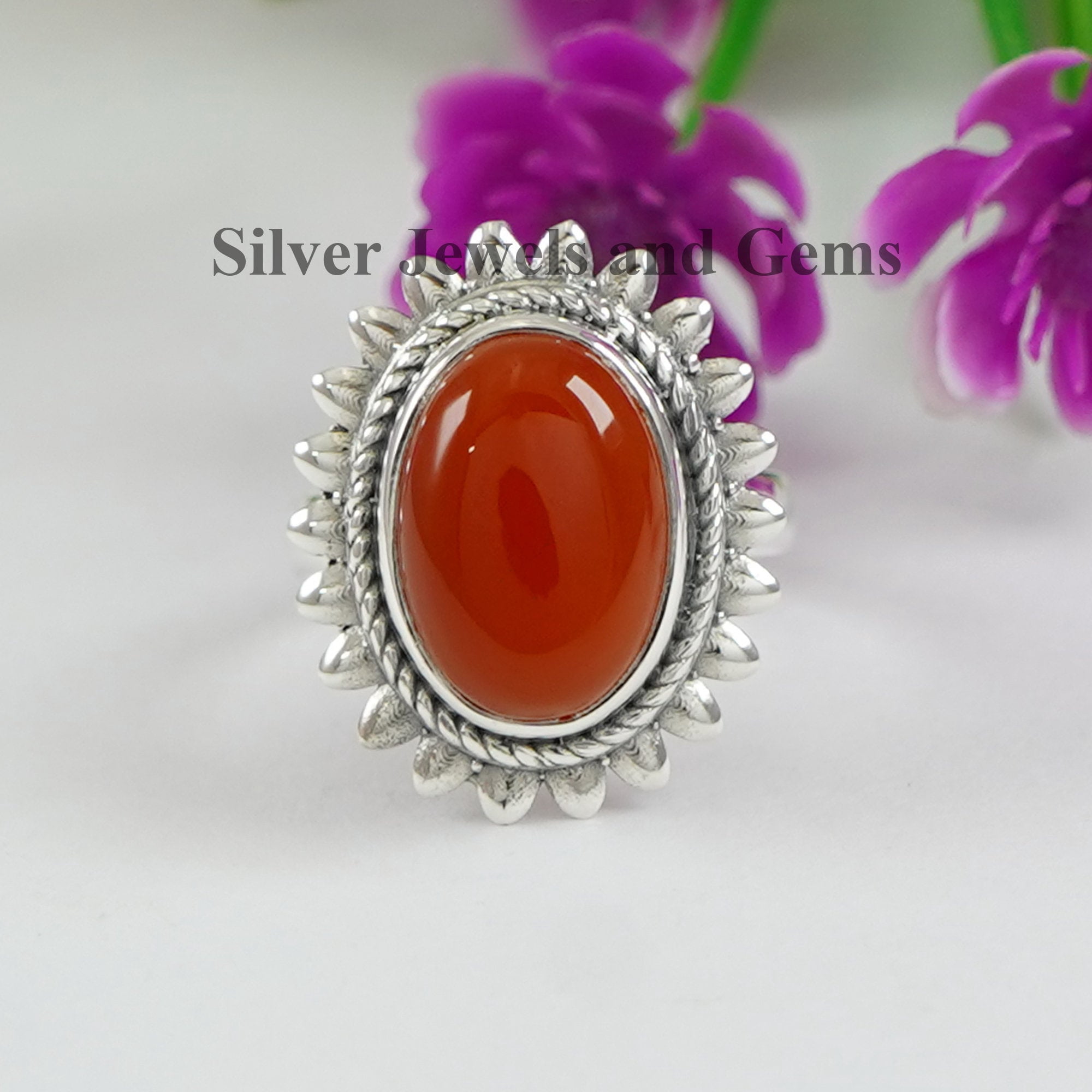 Carnelian Ring, 925 Sterling Silver Ring, Natural Gemstone Ring, Gift ...