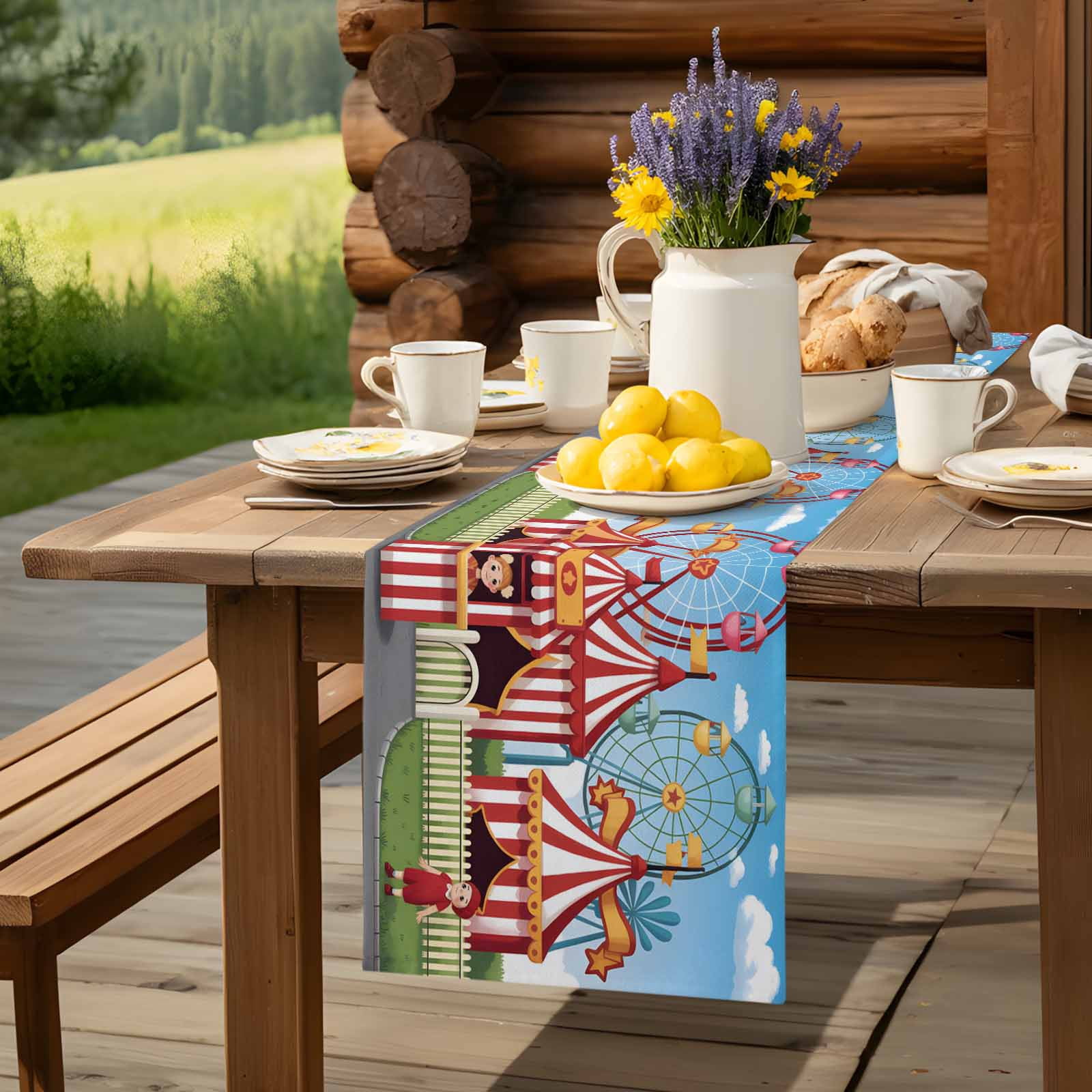 Carnival Amusement Park Table Runner 13x48in Non-Slip Cotton Linen ...