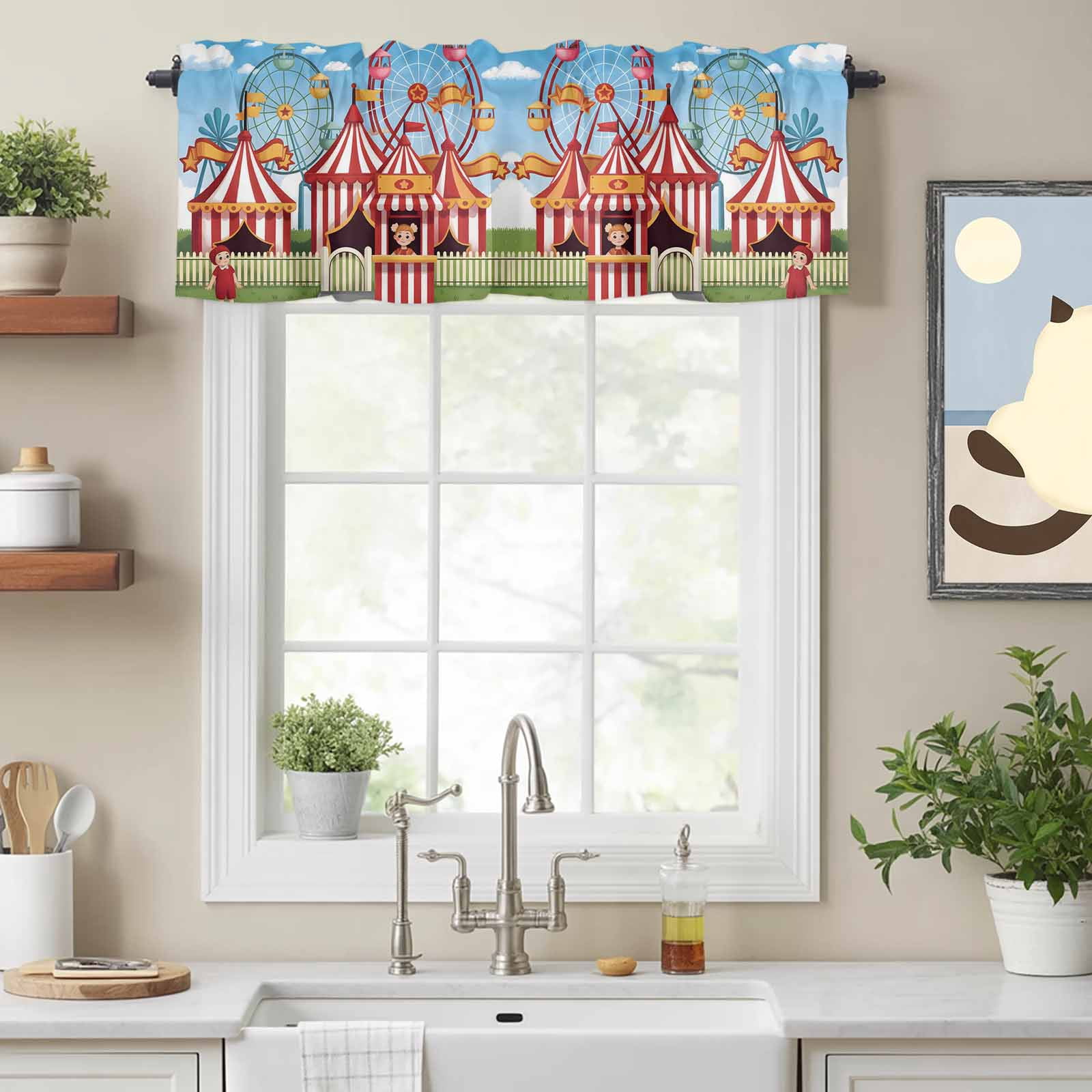 Carnival Amusement Park Valances for Windows,Kitchen Valance Rod Pocket ...