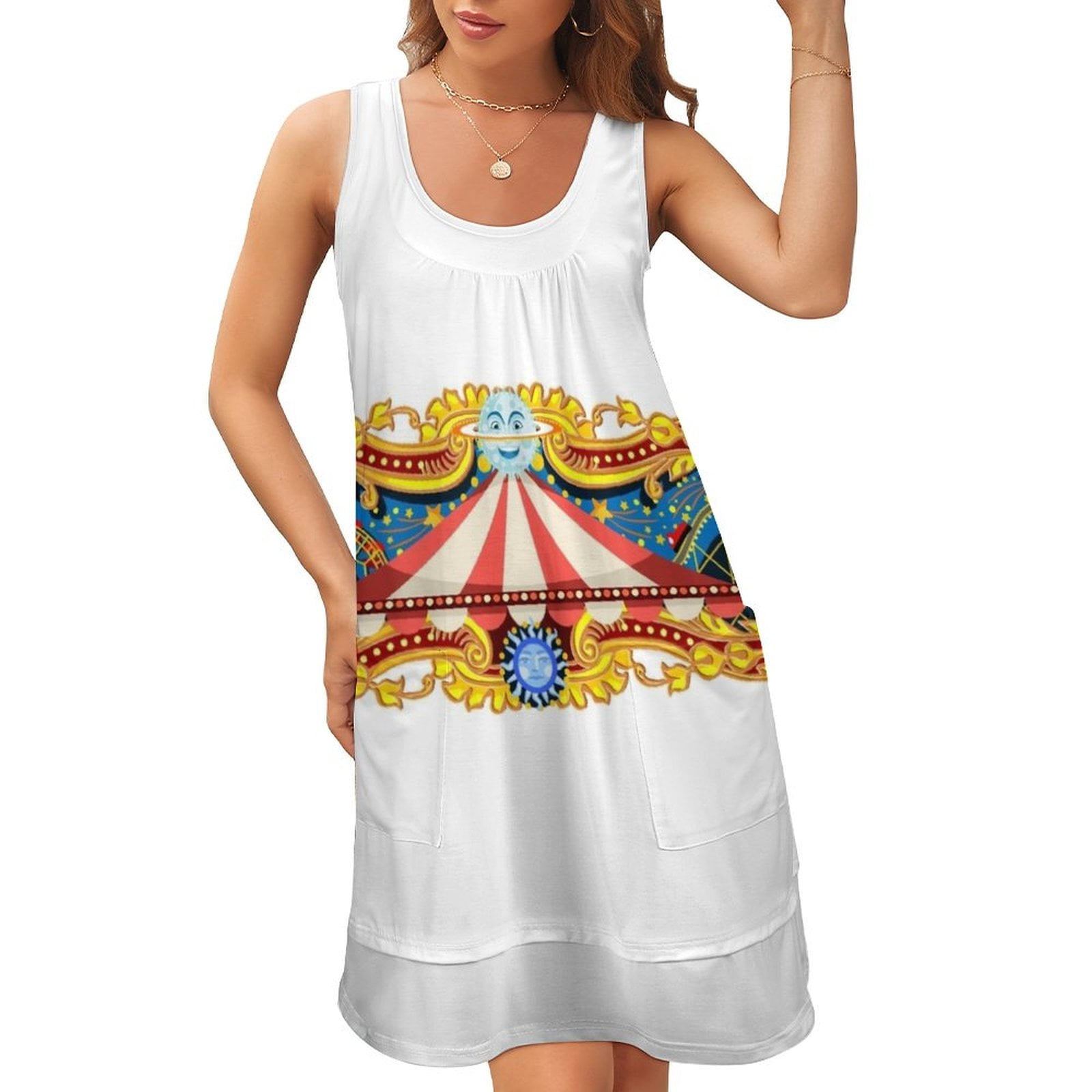 Carnival Banner Circus Sleeveless U-Neck Fake Two Piece Dress fairy ...