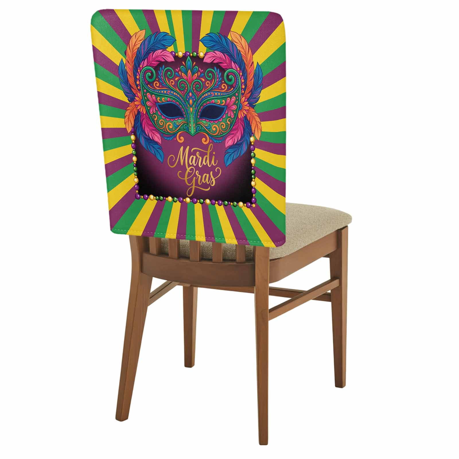 Carnival Chair Covers Set of 1 Mardi Gras Feather Mask Colorful Chair ...