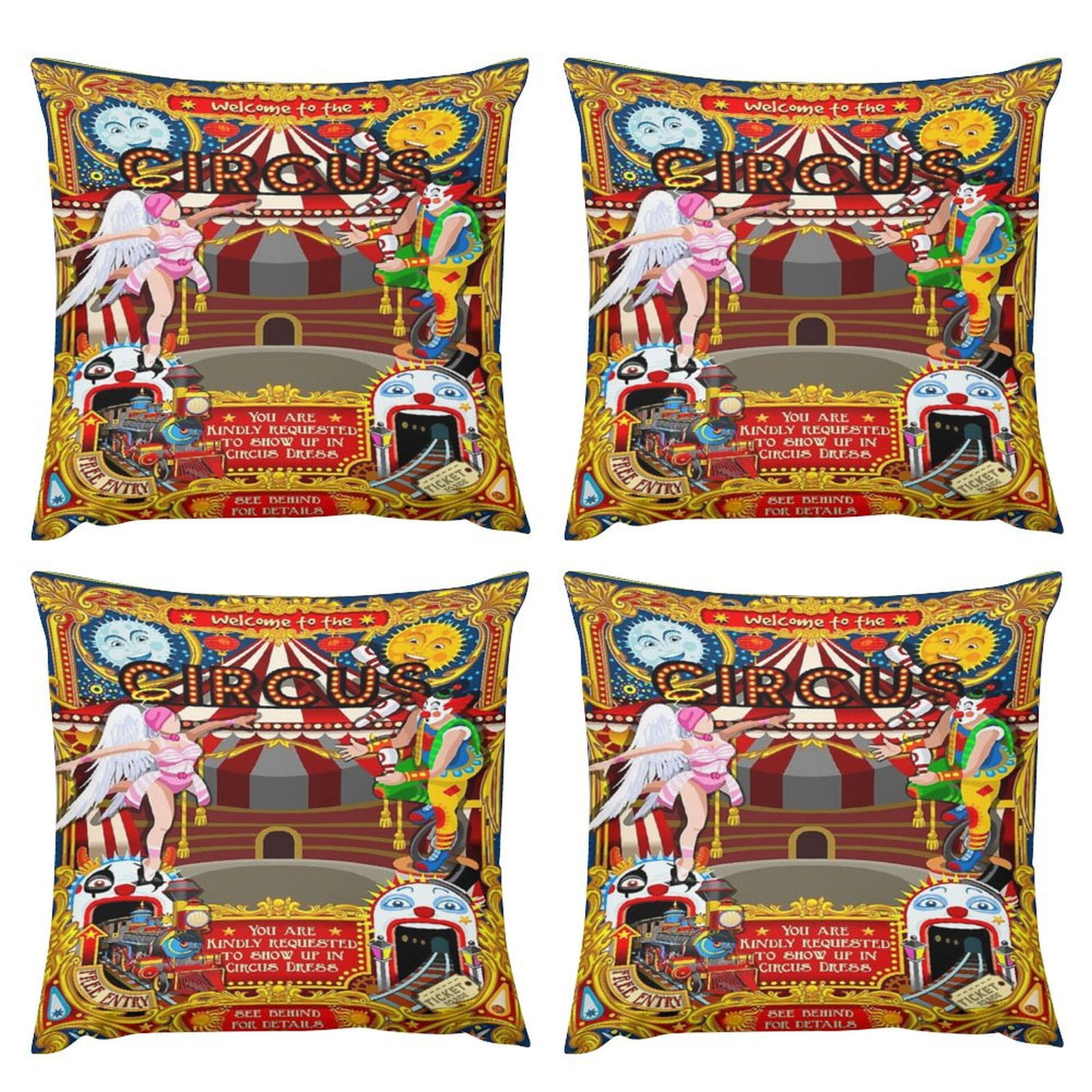 Carnival Circus Amusement Family Theme Park 4 Pcs Cushion Covers Sofa ...