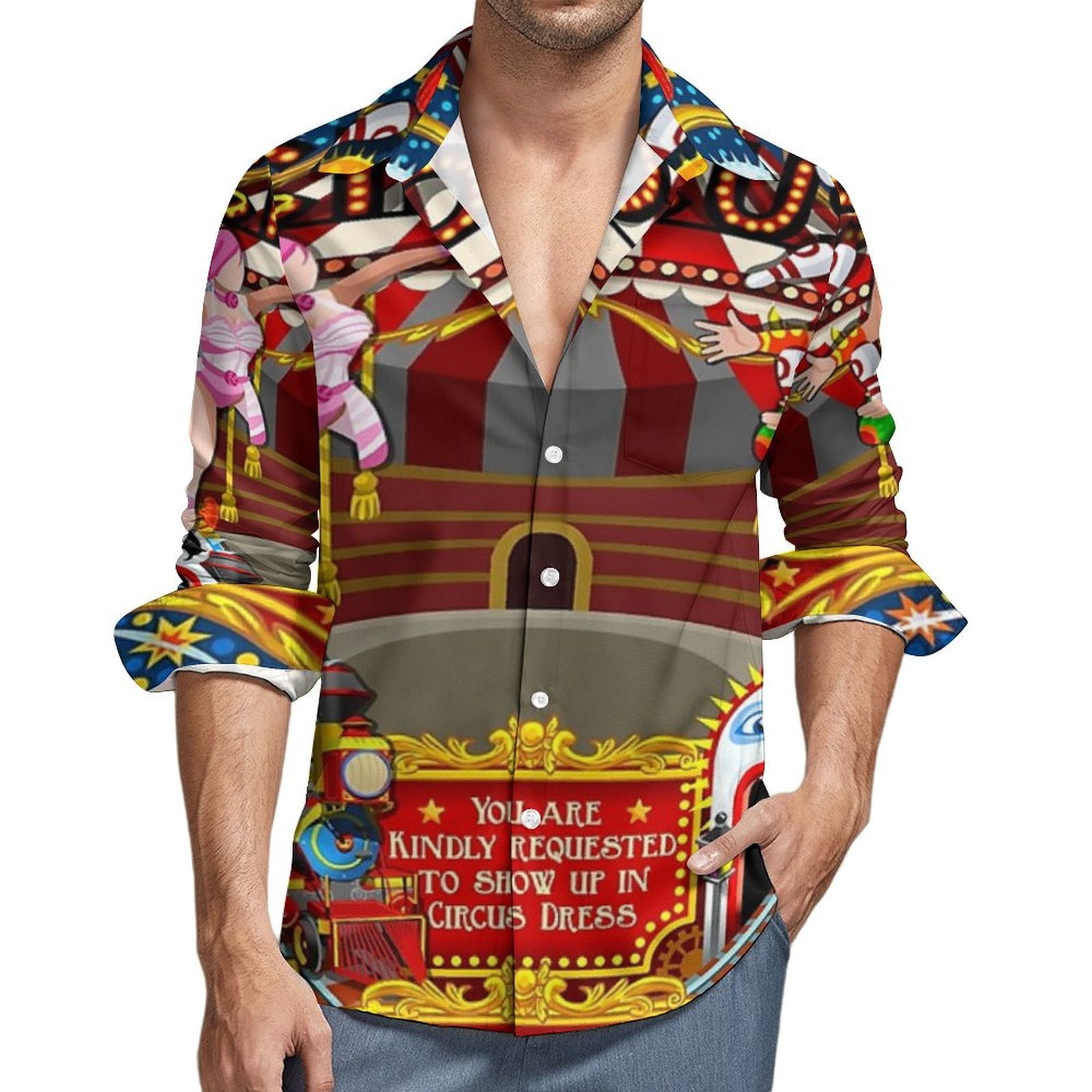 Carnival Circus Amusement Family Theme Park Hawaiian Shirt for Men Long ...
