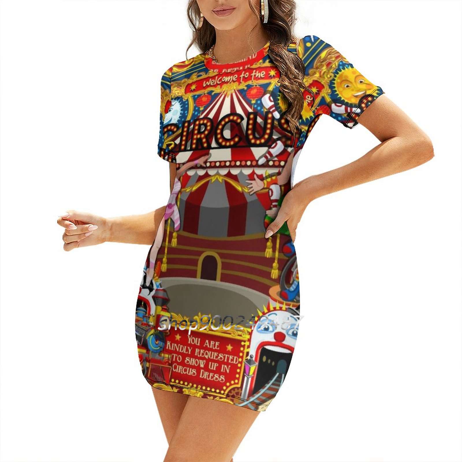 Carnival Circus Amusement Family Theme Park Illustration Flare Dress ...