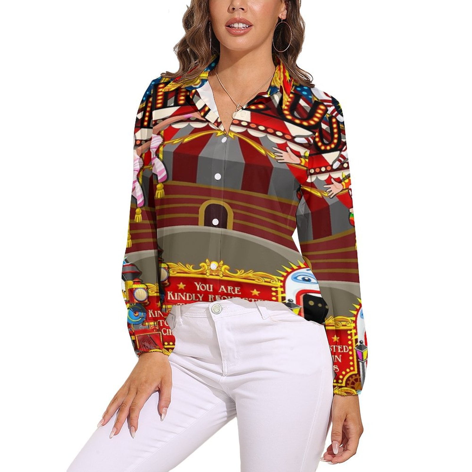 Carnival Circus Amusement Family Theme Park Long Sleeve Blouse Woman ...
