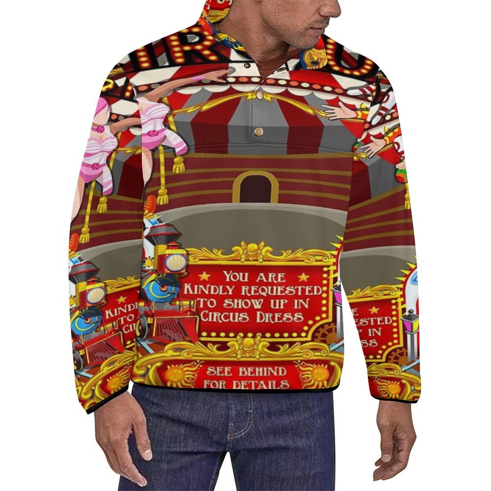 Carnival Circus Amusement Family Theme Park Men's Stand Collar Sweater ...