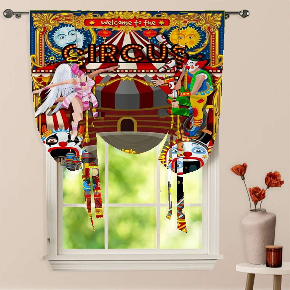 Carnival Circus Amusement Family Theme Park Window Curtain for Living Room Roman Curtain Kitchen ...