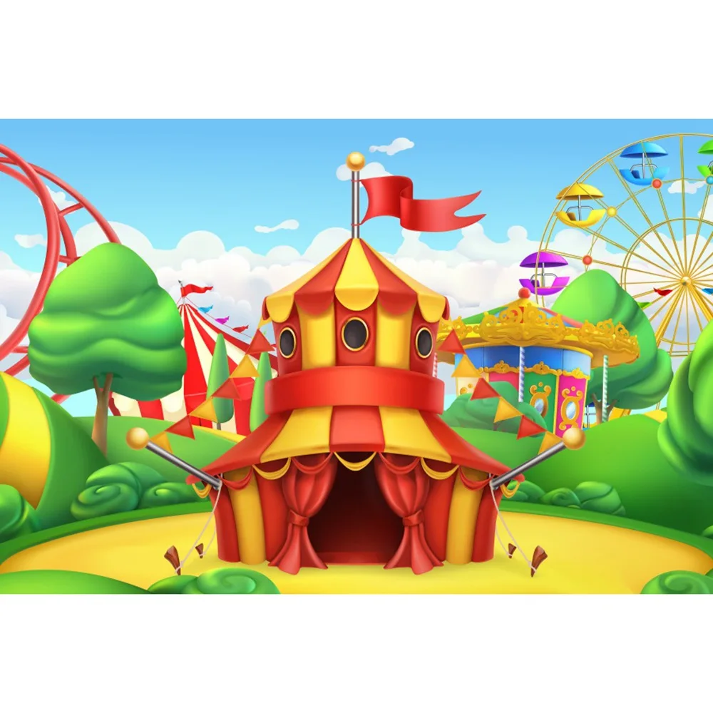 Carnival Circus Party Birthday ration Backdrop Ferris Wheel Amusemt ...
