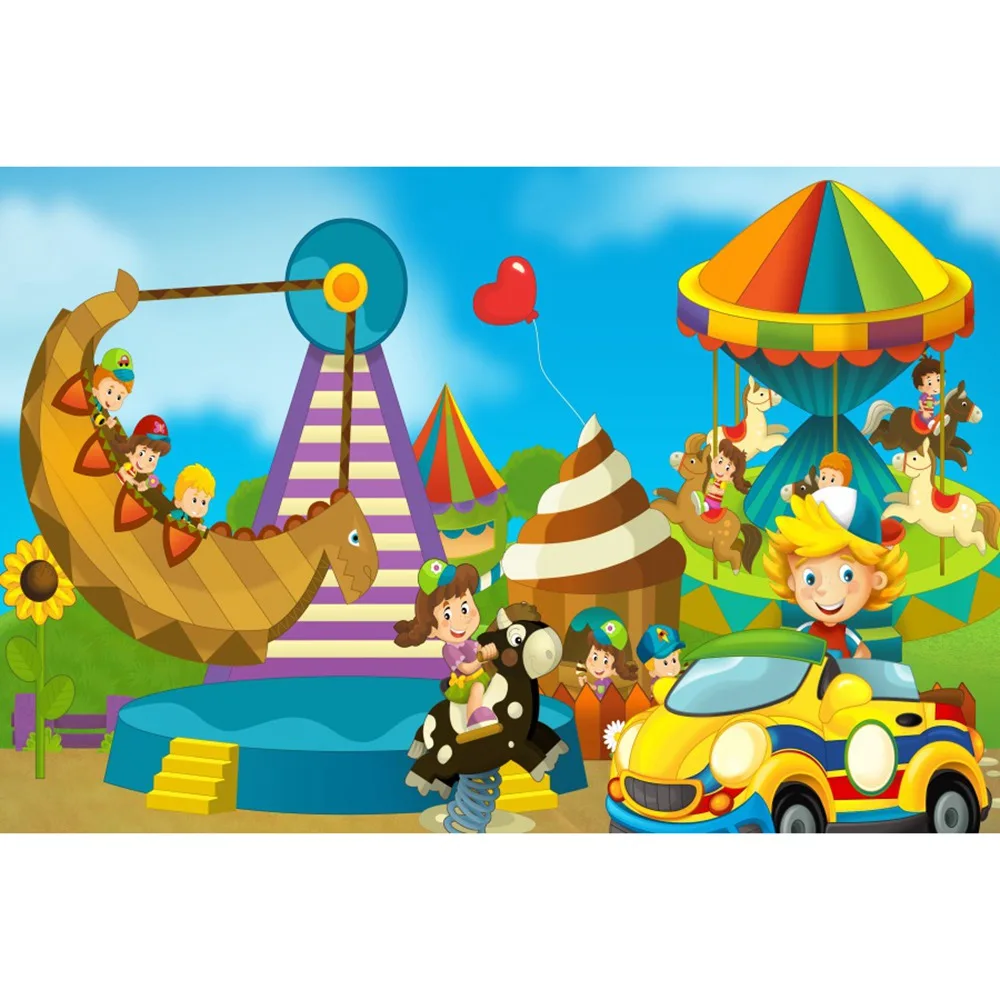 Carnival Circus Party Birthday ration Backdrop Ferris Wheel Amusemt ...