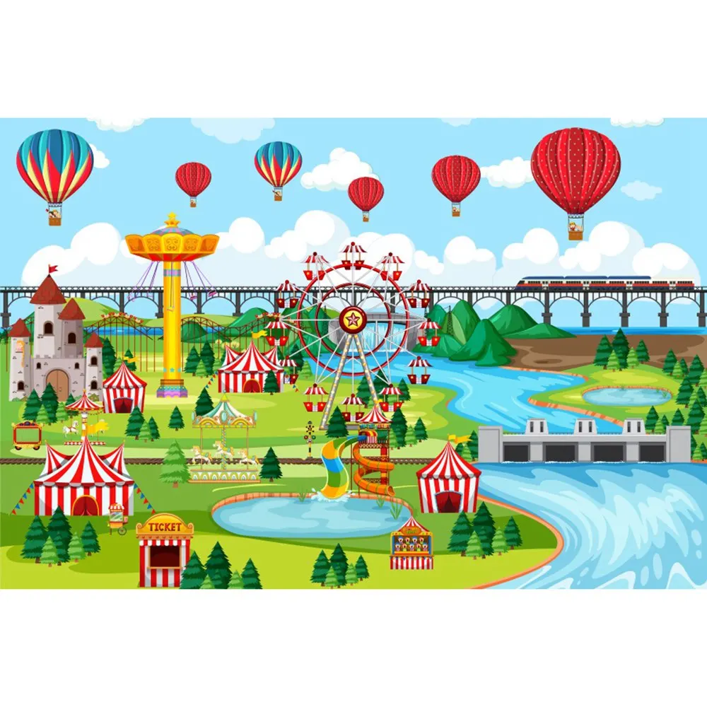 Carnival Circus Party Birthday ration Backdrop Ferris Wheel Amusemt ...