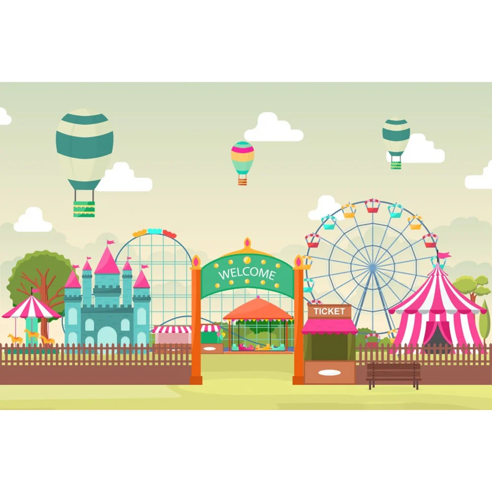 Carnival Circus Party Birthday ration Backdrop Ferris Wheel Amusemt ...