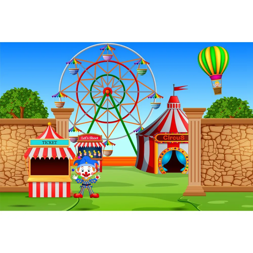 Carnival Circus Party Birthday ration Backdrop Ferris Wheel Amusemt ...