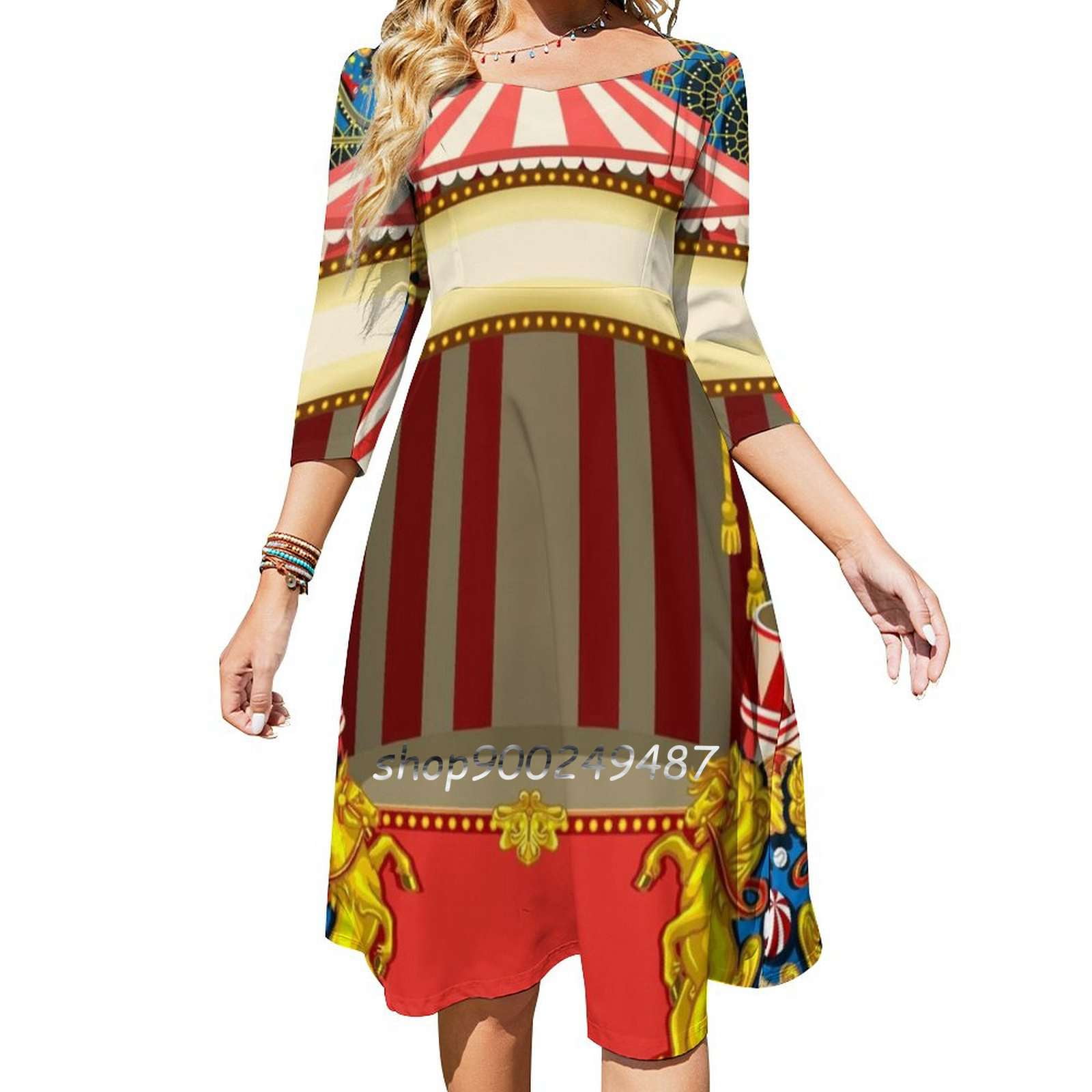 Carnival Circus Vintage Evening Party Dresses Midi Sexy Dress Female Sweet One Piece Dress ...