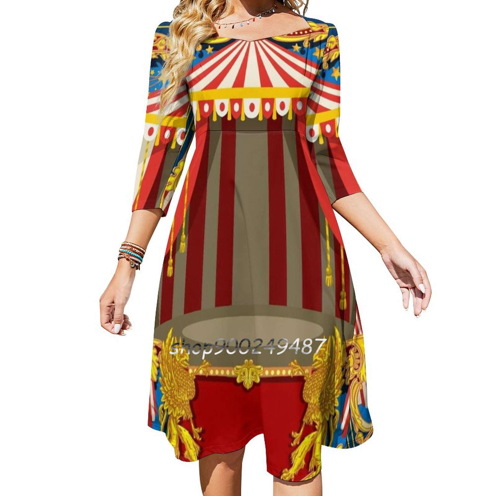 Carnival Circus Vintage Sweetheart Knot Flared Dress Fashion Design ...
