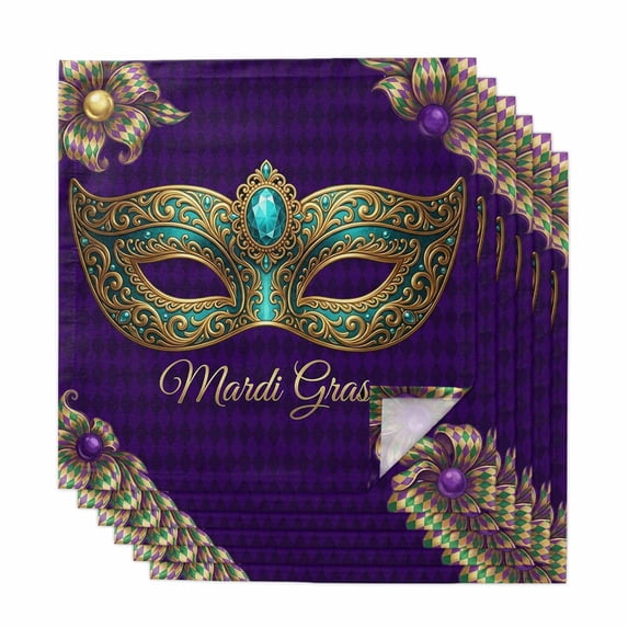 Carnival Cloth Napkins, Modern Chic Mask Flower Purple Plaid Checkered ...