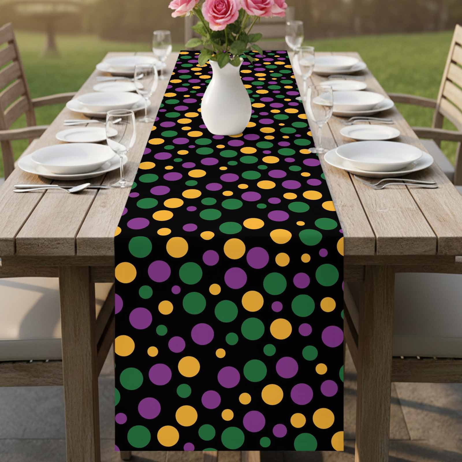 Carnival Colorful Polka Dots Table Runner 13x36in Non-Slip Cotton Linen ...