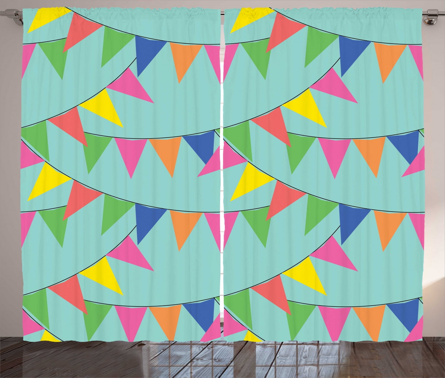 Carnival Curtains 2 Panels Set, Colorful Bunting Party Flags Pattern ...