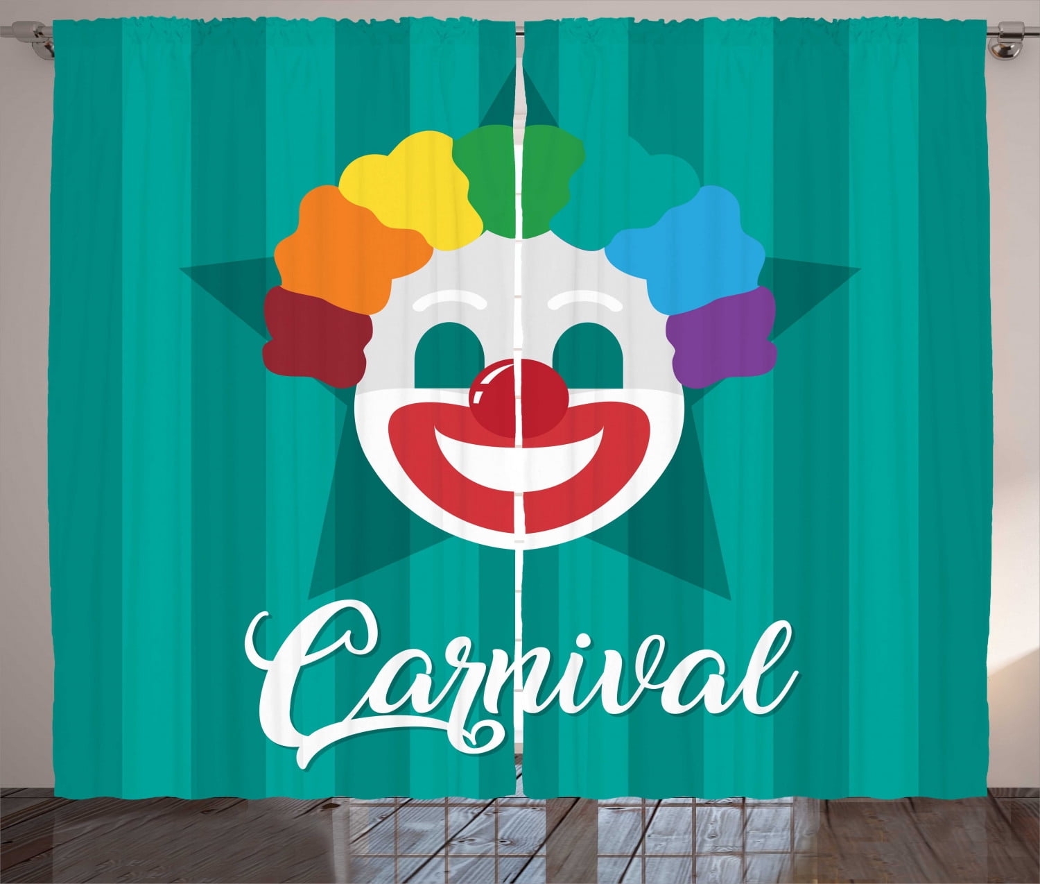 Carnival Curtains 2 Panels Set, Cursive Typography with Cartoon Happy ...