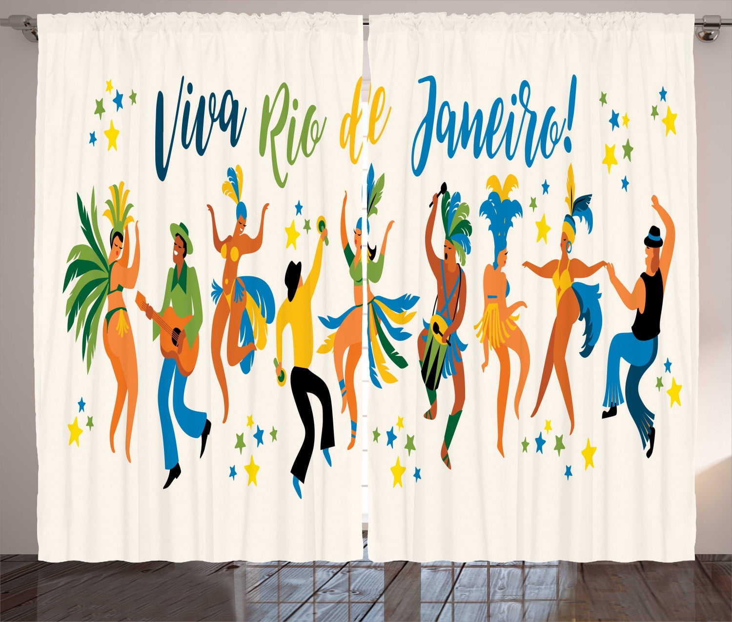 Ambesonne Carnival Curtains 2 Panel Set, Viva Rio De Janeiro Words, 108 ...