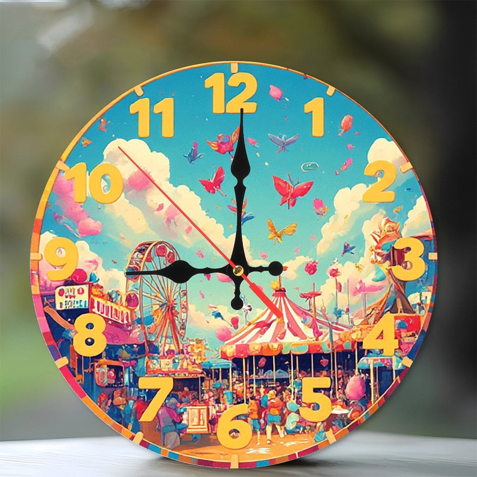 Carnival Fairground Clock Wall Decor 10-Inch Silent Wooden Wall Clock ...