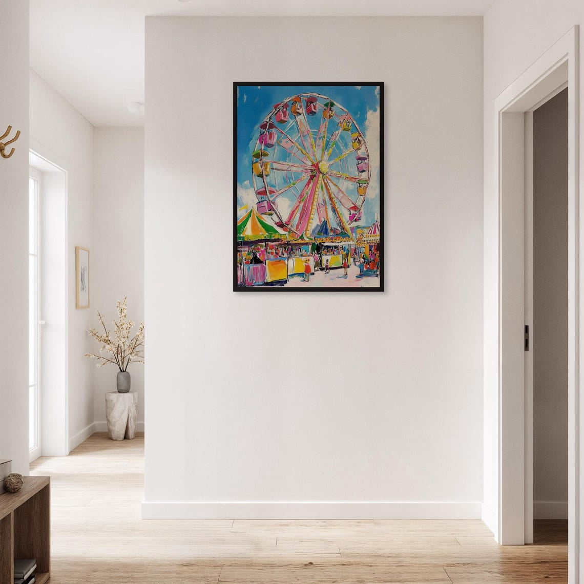 Carnival Ferris Wheel Wall Art, Colorful Fairground Decor, Unframed ...