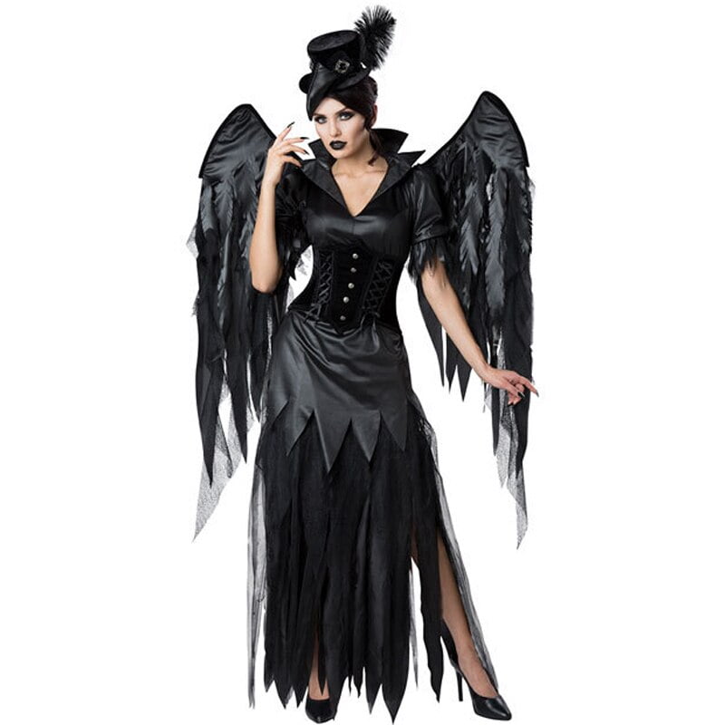 Carnival Halloween Lady Deluxe Dark Fallen Angel Costume Gothic Evil