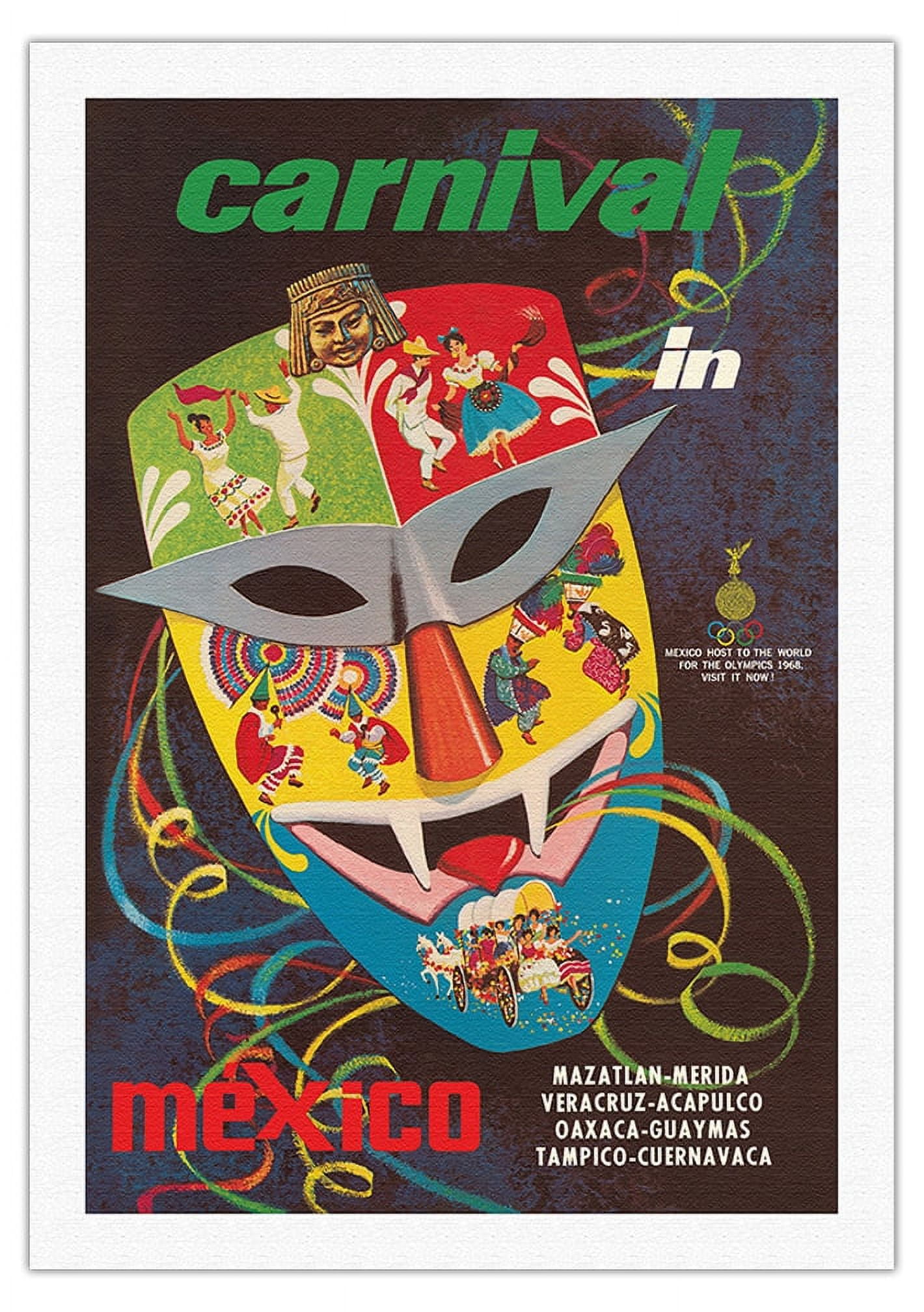 Carnival In Mexico - Vintage Travel Poster c.1960s - Fine Art Rolled ...