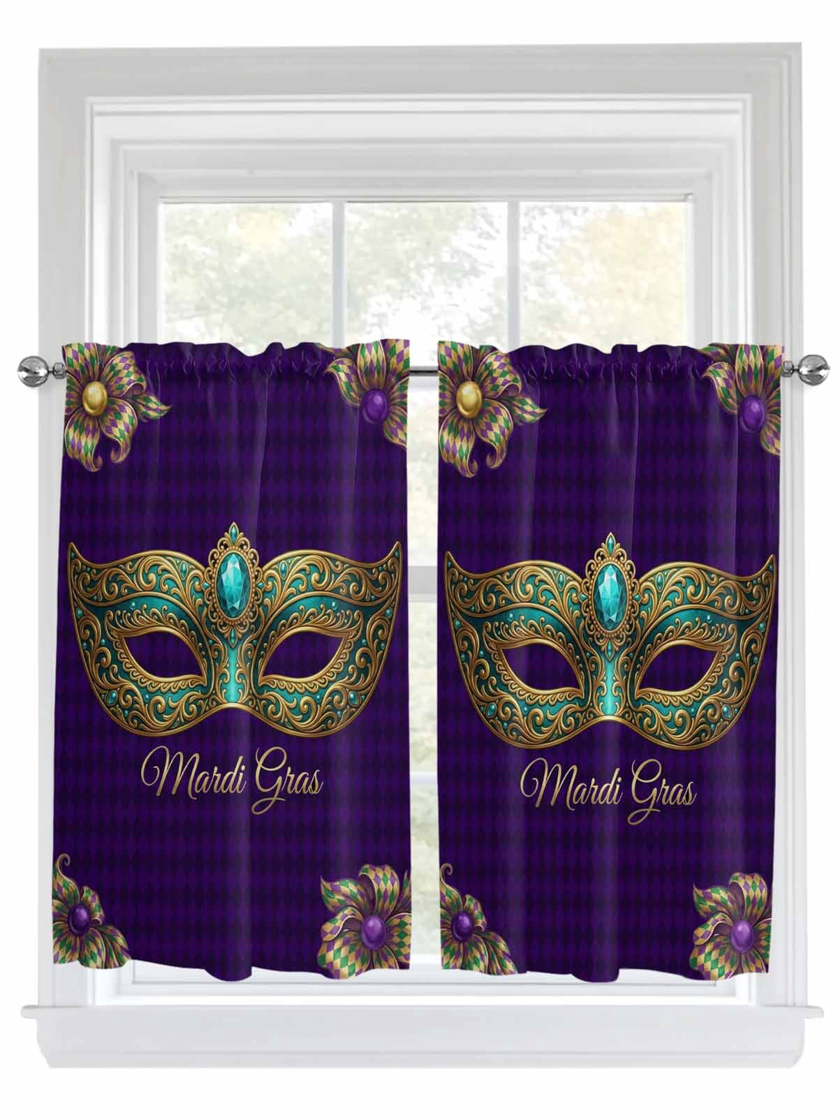 Carnival Kitchen Curtains 45 Inch Length, Modern Chic Mask Flower ...