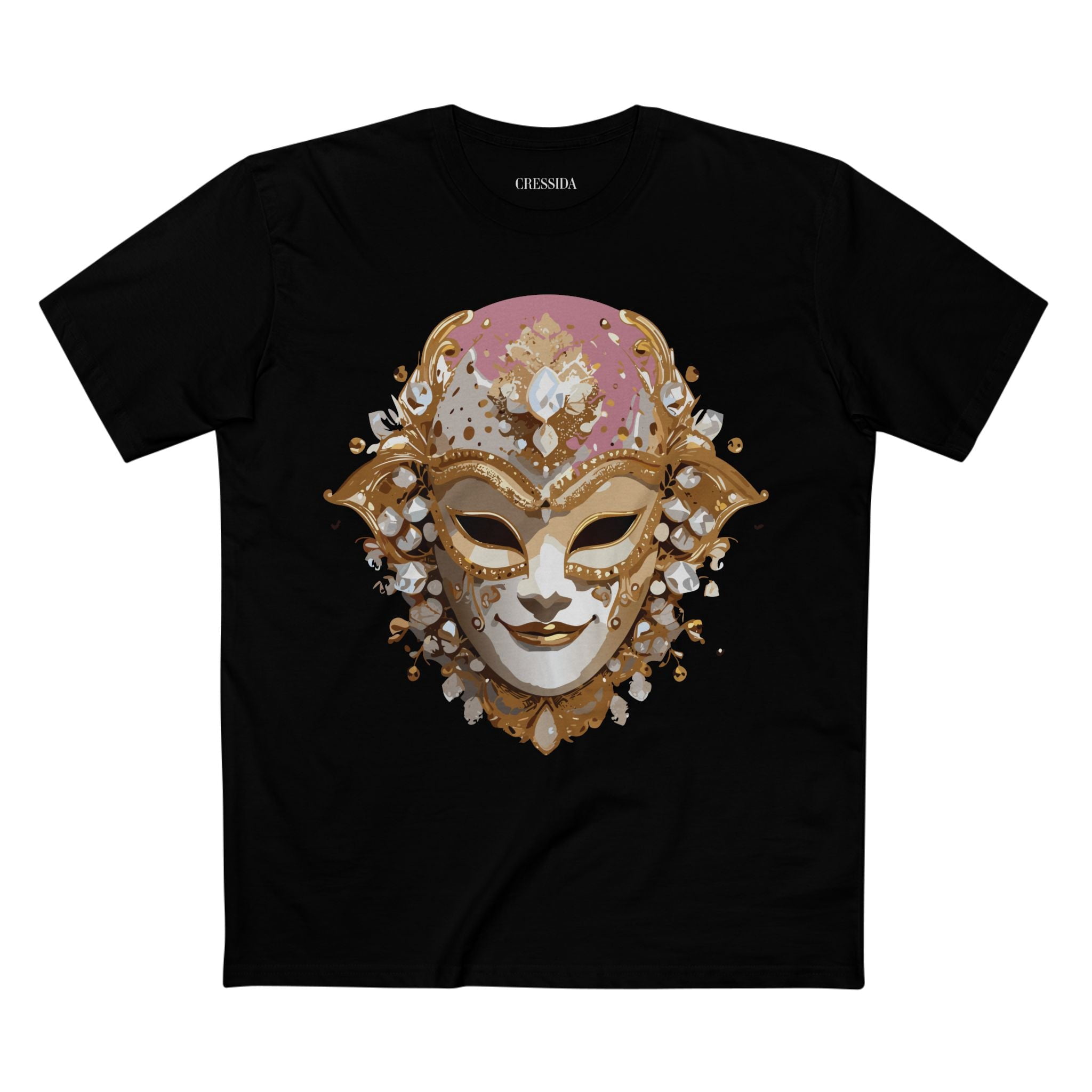 Carnival Mask Graphic T-Shirt Unisex 100 Cotton With Antique Gold Art ...