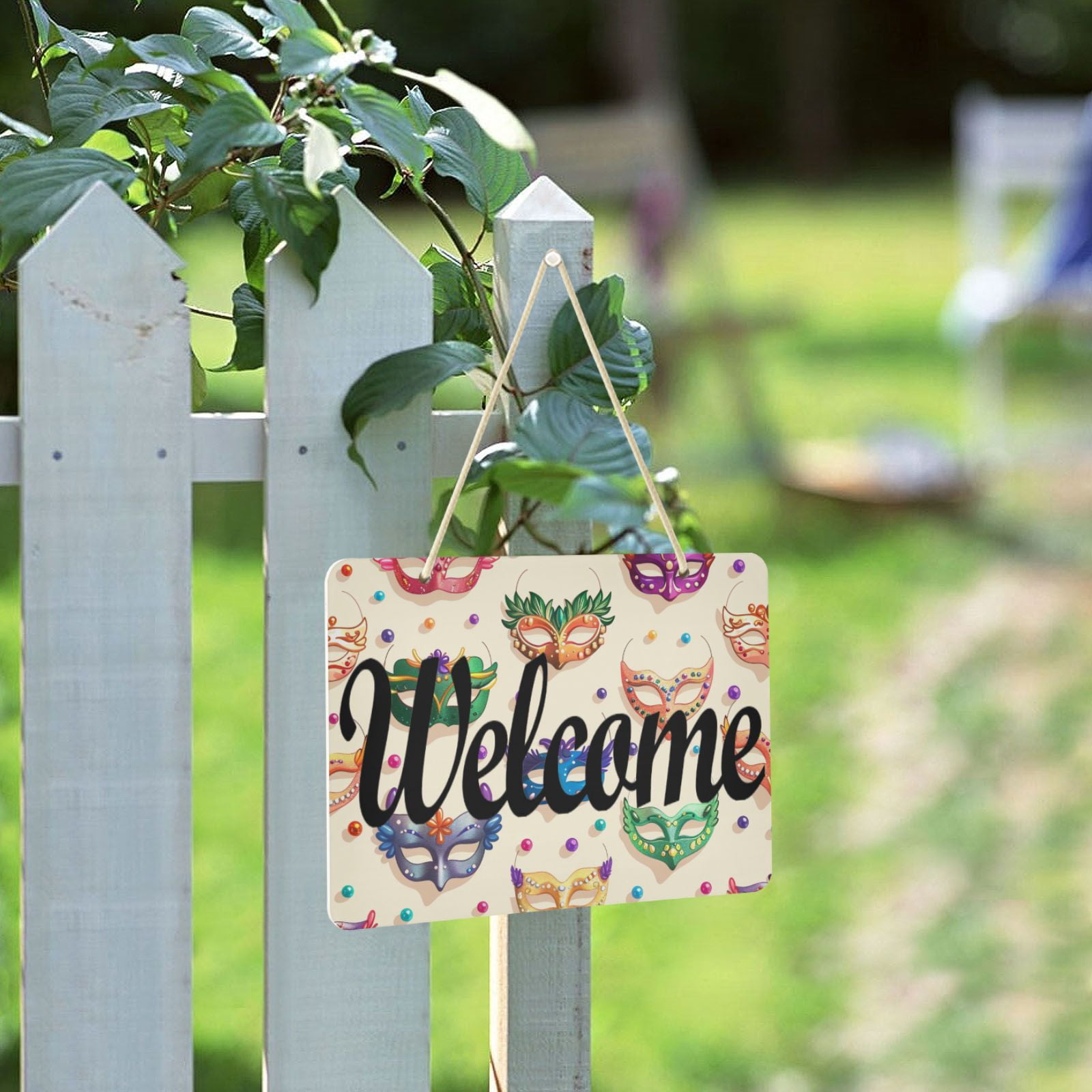 Carnival Masks Beads Welcome Sign for Front Door Porch Wreath Door Sign ...
