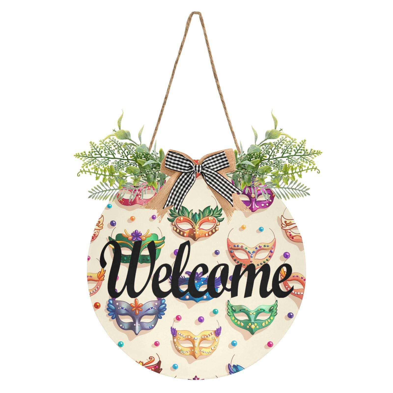 Carnival Masks Beads Welcome Sign for Front Door Wreath Door Sign for ...