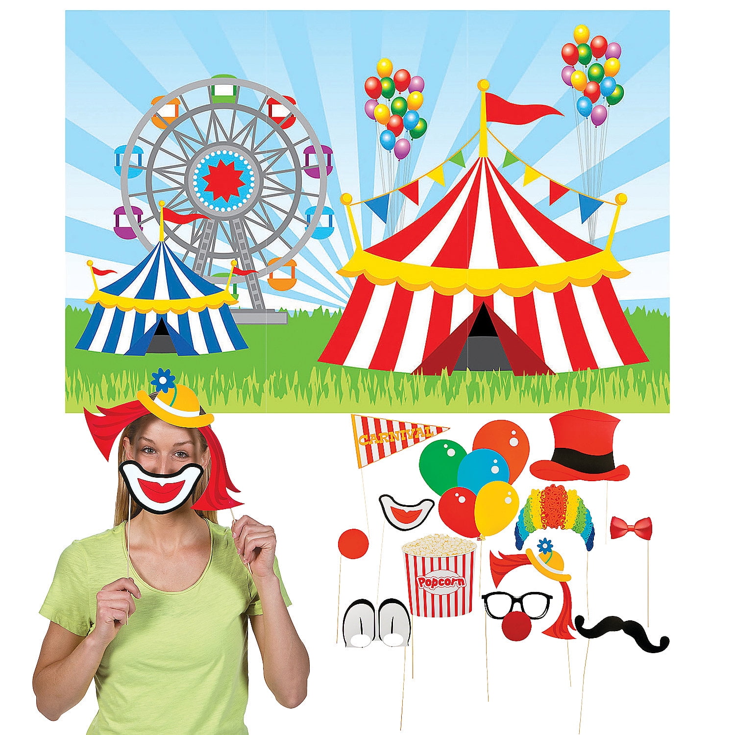 Carnival Photo Booth Backdrop & Props Kit - 15 Pc - Walmart.com