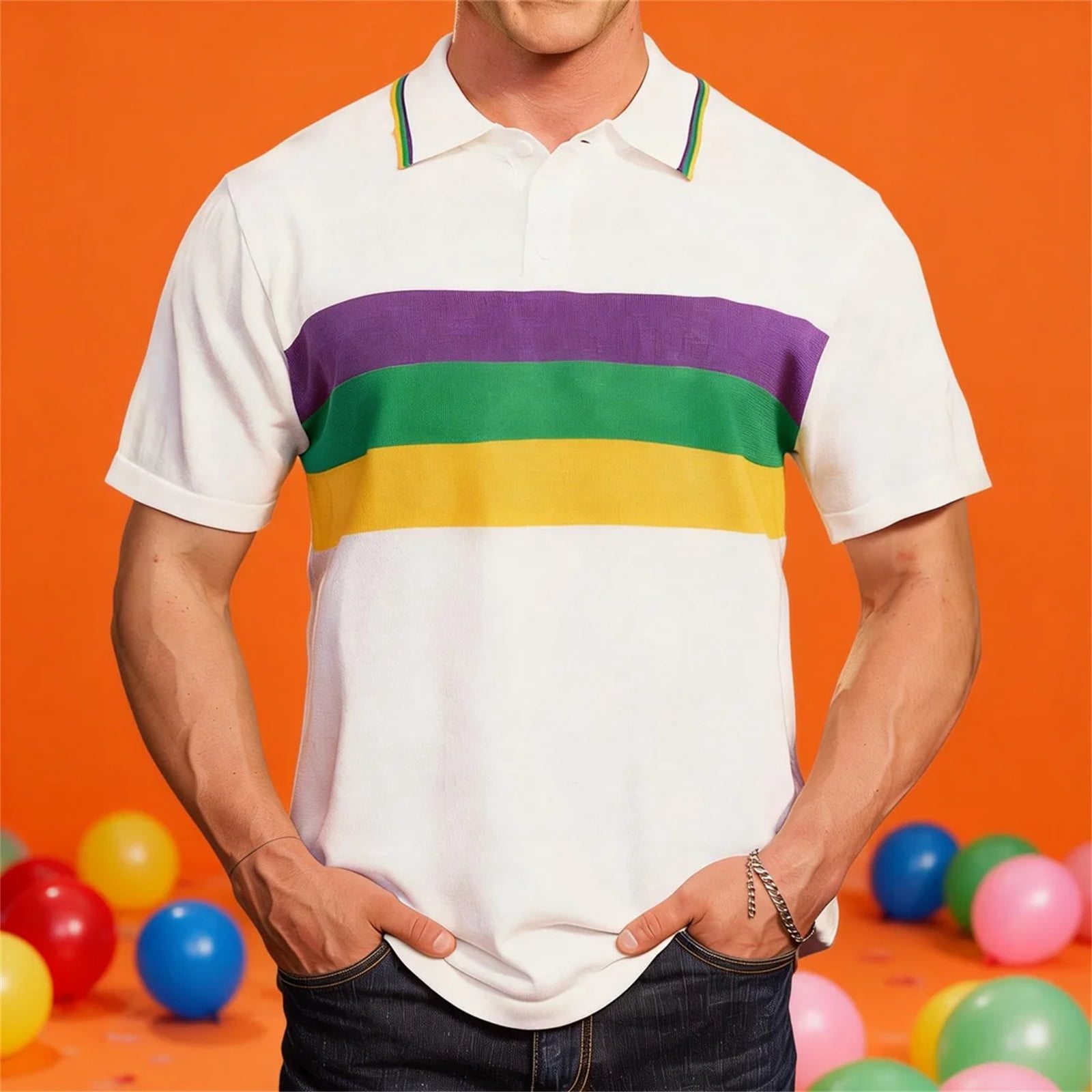 Carnival Polo Shirts for Men Short Sleeve Striped Pattern Shirts Casual ...