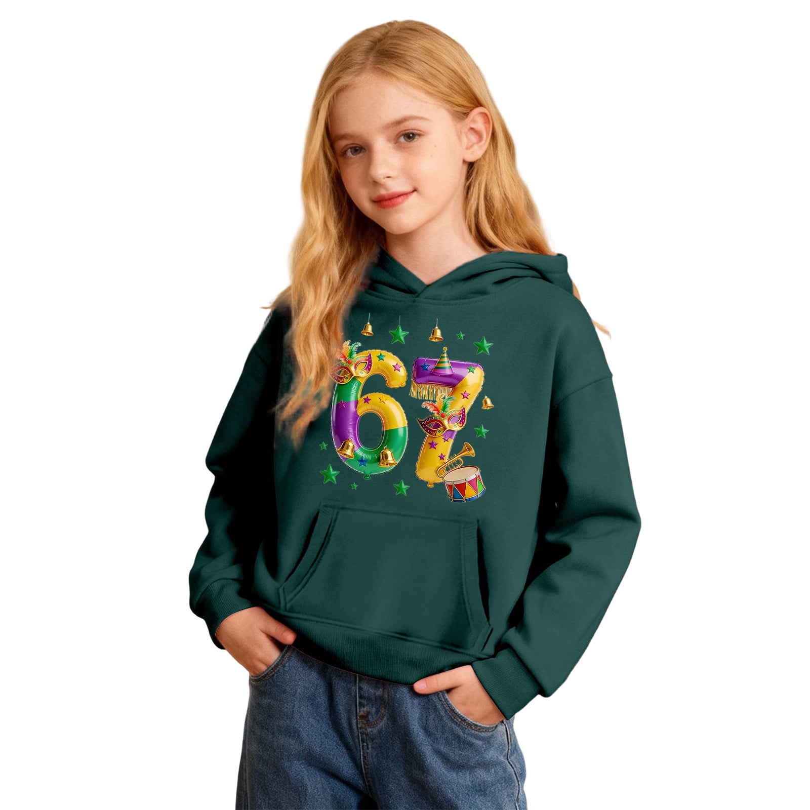 Carnival Print Girls Hooded Sweatshirt Soft Fleece Pullover With ...