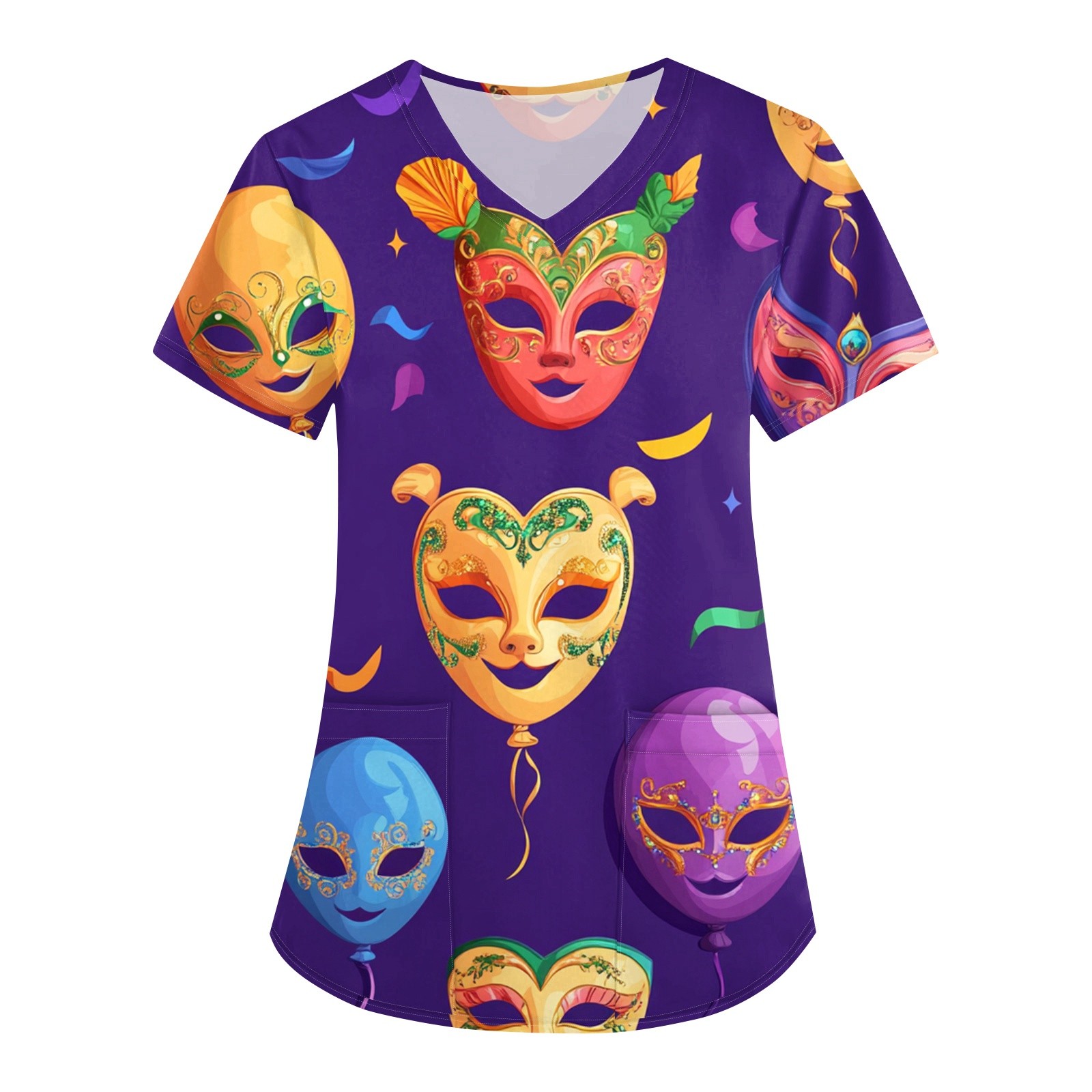 Carnival Printed Scrubs Top for Womens Fun Medical V Neck Short Sleeve ...