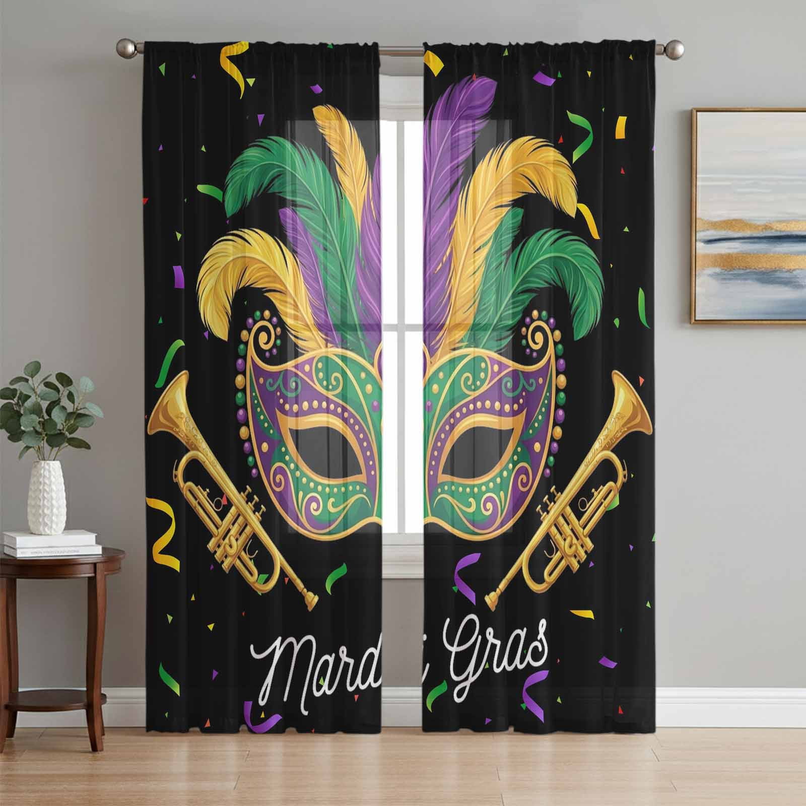 Carnival Sheer Curtains 108 Inch Length 2 Panels Set, Chic Purple Green ...
