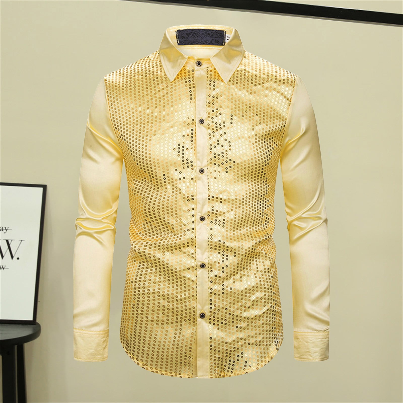 Carnival Shirt for Men Mardi Gras Hawaiian Mens Casual Loose Sequined Long Sleeve Button Down ...