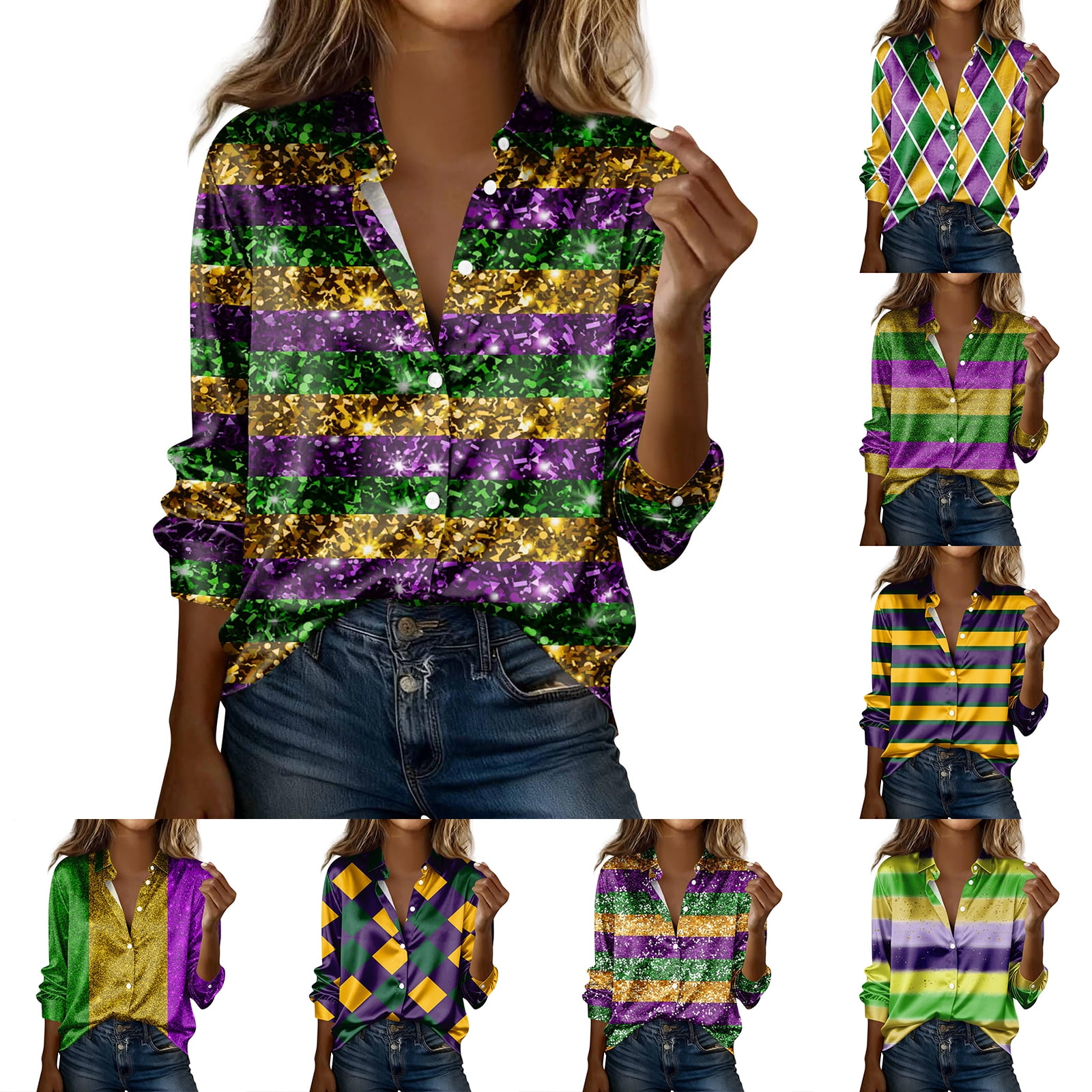 Carnival Shirts for Women 2026 Casual Plaid/Masquerade Print Long ...