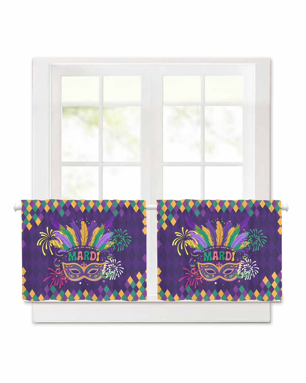 Carnival Short Blackout Curtains 24 Inch Long Mask Feathers Firework ...
